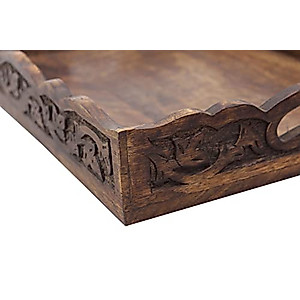 Hand Carved Wooden Serving Tray - Decorative Breakfast Tray with Handles - Rustic Wooden Food Tray with Intricate Detail - Unique Furnishing Accent - Natural Finish - 17 x 13 x 2.5 Inch - COTTON CRAFT