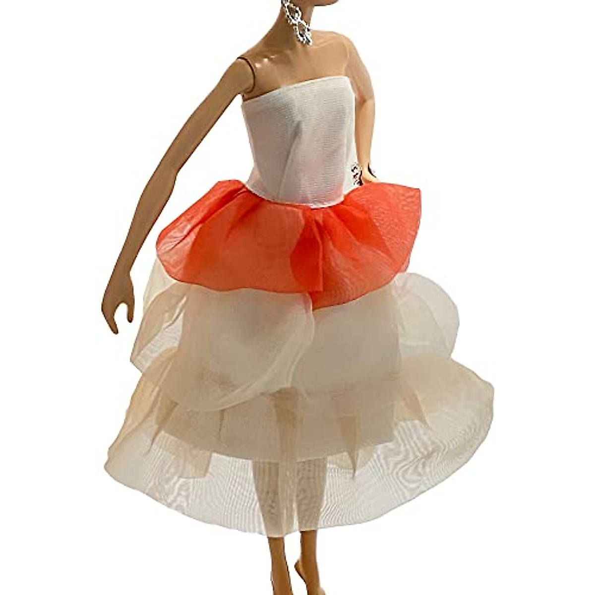 Peregrine Orange and White Layered Ruffle Gown Dress Short Gown for 11.5 inches Dolls