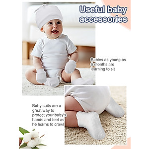 Baby Hats Newborn Knot Beanie No Scratch Mitten Non-Slip Sock for Boys and Girls (White, Gray, Black, Blue, Navy Blue,5 Sets)