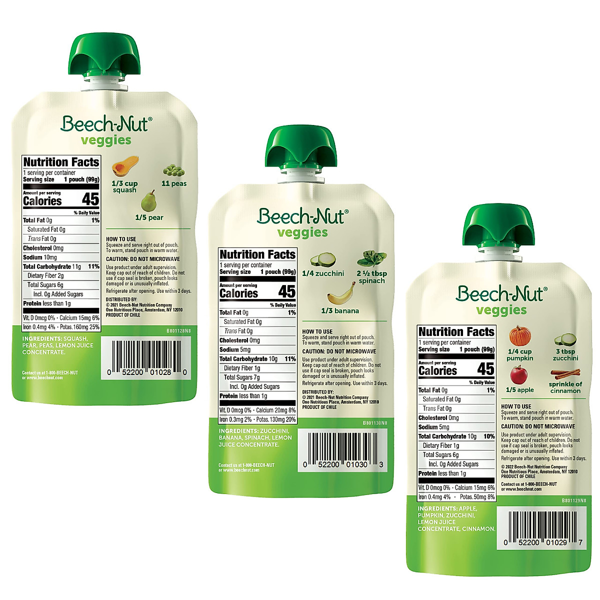 Beech-Nut Baby Food Pouches Variety Pack, Veggie Purees, 3.5 oz (18 Pack)