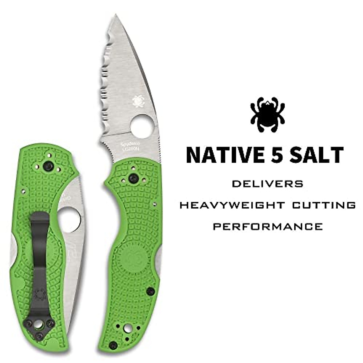 Spyderco Native 5 Salt Folding Pocket Knife with 2.95 Inch Corrosion-Resistant LC200N Steel Blade and Green FRN Handle - SpyderEdge - C41SGR5