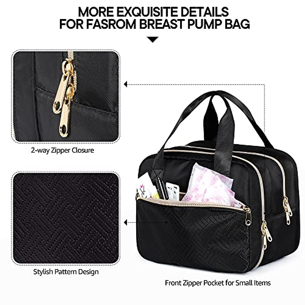 Fasrom Wearable Breast Pump Bag with Cooler Compatible with Elvie and Willow Hands-Free Pumps and Medela Pump in Style, Portable Pump Carrying Case for Working Moms, Black (Bag Only, Patent Design)