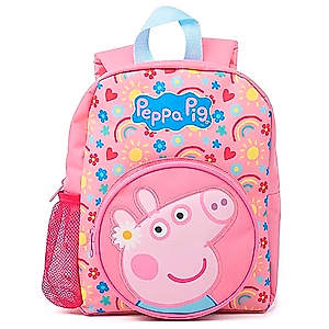 Peppa Pig Kids 4 Piece Backpack Set | Girls Boys Animated George Pig Hearts Pink Rucksack Lunch Bag Pencil Case Water Bottle | Back to School Bag Gifts