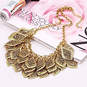 YAZILIND Vintage Gorgeous Multilayer Gold Plated Leaves Chain Collar Bib Chunky Necklace