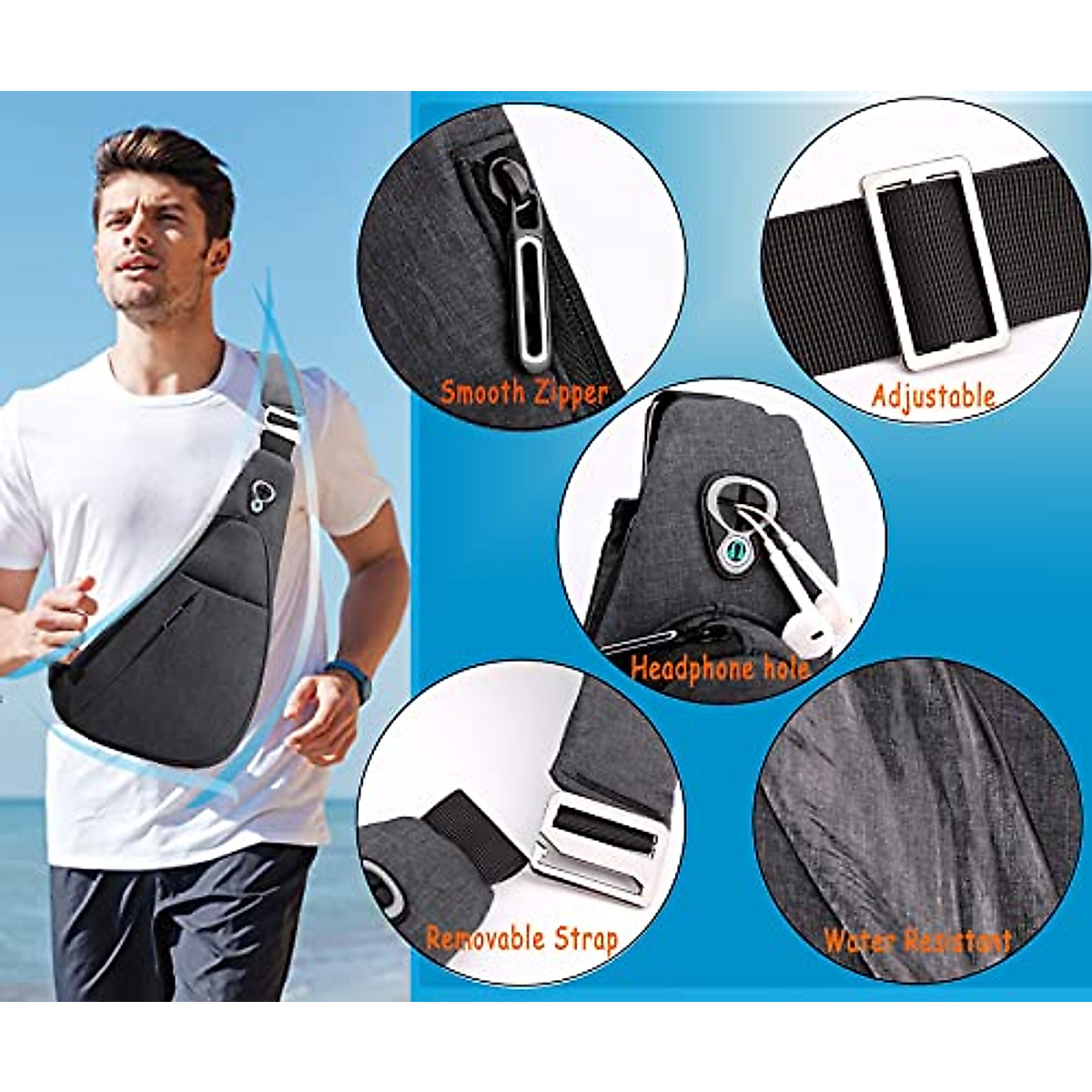 CAISANG Small Sling Bag Men Crossbody Bag Shoulder Backpack Hiking Daypack Women Anti-Thief Personal Pocket Casual Chest Bag for Travelling Hiking Outdoor Sport