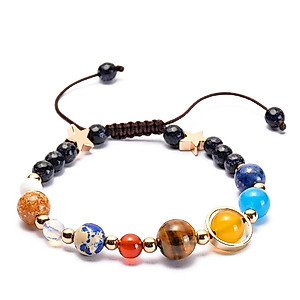 GelConnie Solar System Bracelet Universe Galaxy Bracelet The Eight Planets Guardian Star Bracelets Charm Stretch Bracelet Stone Beads Bracelet Meditation Relax Bangles Healing Gifts for Women, Men