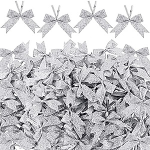100 Pieces Christmas Mini Bows Glitter Ribbon 2 Inch Twist Tie Bows Pretied Mini Bows Shiny Christmas Bows DIY Polyester Craft Bows for Sewing Appliques Scrapbooking Wedding Gift
