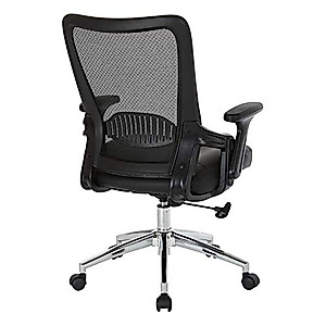 Office Star EMH Series Screen Back Adjustable Office Desk Chair with Built-in Lumbar Support and Padded Flip Arms, Black Bonded Leather