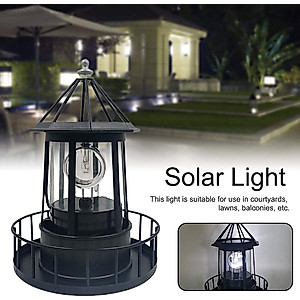 HAKUNA LED Solar Powered Lighthouse, 360 Degree Rotating Lamp Courtyard Decoration IP65 Waterproof Durable Rotatable Outdoor Solar Light Lamp Hanging for Home Garden Yard Décor