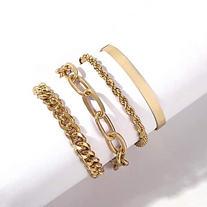 Vcagirest Layered Gold Chain Bracelet Set 4 Pcs Gold Link Bracelet Cuban Link Bracelet Punk Hip Hop Jewelry for Women and Girls (Gold)