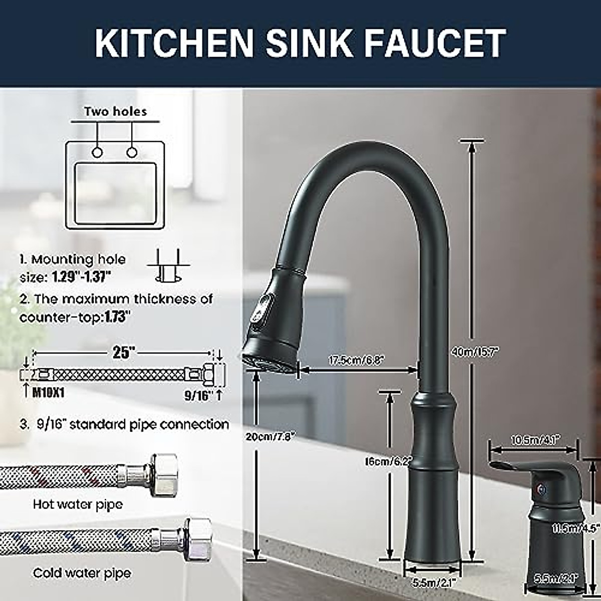 Oulantron High Arc Pull Down Sprayer Kitchen Faucet Single Handle Kitchen Faucets 2 Hole Matte Black Commercial Kitchen Sink Faucet Pull Out Kitchen Sink Faucet