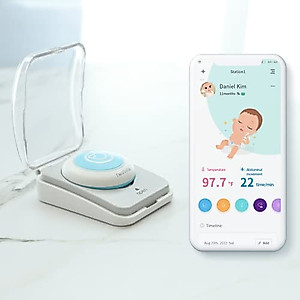 Nearbebe Care Plus(WiFi Version, 2023) - Infant, Baby Safety Monitor: Live Tracks, Alert on No Breathing, Rollover, Skin Temperature, Movement Sensor, Smartphone App, Room Temp & Humidity(SkyBlue)