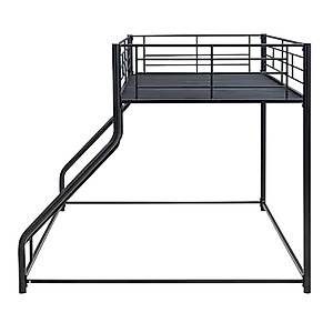 MiHunnor Twin XL Over Queen Metal Floor Bunk Bed, Metal Bunk Bed Frame with Safety Guardrail and Staircase for Kids Teens Adult, No Box Spring Needed