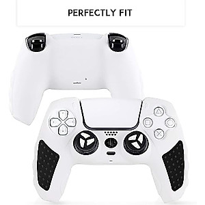 SIKEMAY PS5 Controller Skin, Anti-Slip Thicken Silicone Protective Cover Case Perfectly Compatible with Playstation 5 Dualsense Controller Grip with 10 x Thumb Grip Caps (White-Black)