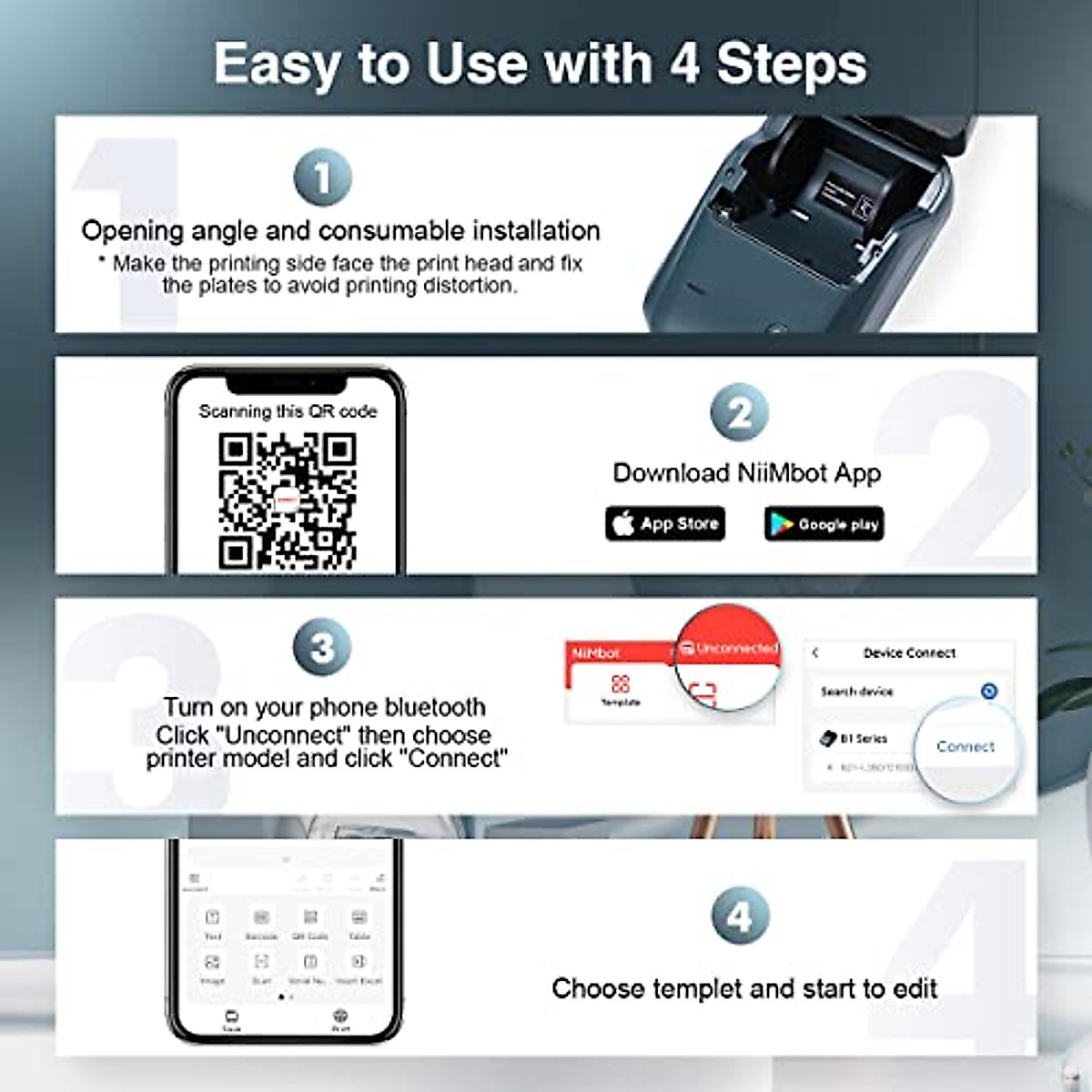 2 Inch Label Printer B1 with Tapes, Bluetooth Thermal Labels Maker Small Business Sticker Printers, Suits for All Purpose Labels Barcode Price Text, Compatible with iOS & Android