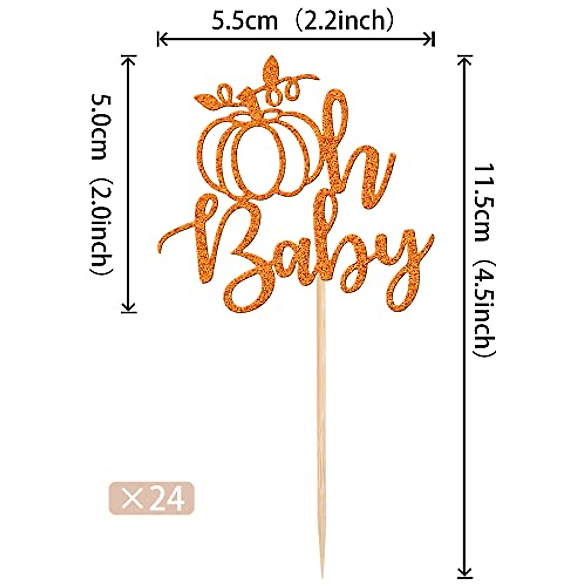 24 PCS Pumpkin Oh Baby Cupcake Toppers Glitter Fall Theme pumpkin Cupcake Picks Baby Shower Cake Decorations for Pumpkin Theme Gender Reveal Kids Birthday Party Supplies Orange