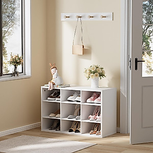 Garden 4 you Shoe Storage Bench, Cubby Shoe Rack with 9 Cubbies, 3-Tier Wood Shoe Rack Organizer, Shoe Organizer Cabinet for Entryway, Hallway, Closet and Garage, White