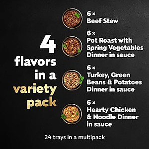 CESAR HOME DELIGHTS Adult Wet Dog Food Pot Roast & Vegetable, Beef Stew, Turkey Potato & Green Bean, and Hearth Chicken & Noodle Variety Pack, 3.5 oz. Easy Peel Trays, Pack of 24