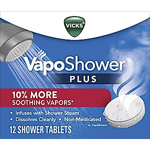 Vicks, VapoShower Plus, Shower Steamers, Eucalyptus Shower Steamer & Menthol Scent, Clean Dissolving Vapor Shower Tablets, Aromatherapy Shower Steamer & Shower Bombs, 12 count