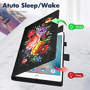 Dteck Case for iPad Mini (5th/4th Generation), iPad Mini 3/2/1 Case 7.9" - Flip Leather Smart Case with [Auto Sleep Wake/Adjustable Viewing-Stand Angle] Shockproof Protective Cover (Flowers Black)