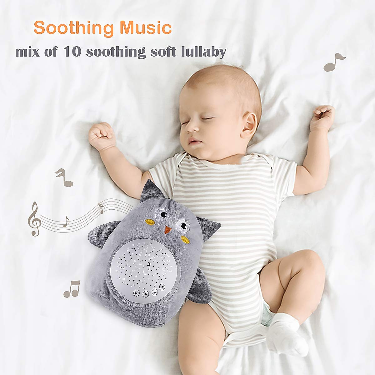 Baby Sleep Soother, Soothing Sound Machine Soft Owl Style with Projector＆Light Music, Sleep Toys Gift for Newborn Baby, Woodland Baby Shower for 0+ Boys or Girls