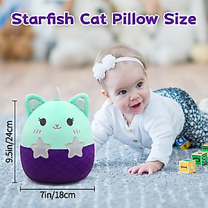 Mowatusy Cat Stuffed Animals Plush Toys, Kawaii Mermaid Plush Cat Pillow, Cute Mermaid Cat Plush Doll, Mermaid Plush Toys Purple Cat Pillow Gifts for Kids Girls Boys