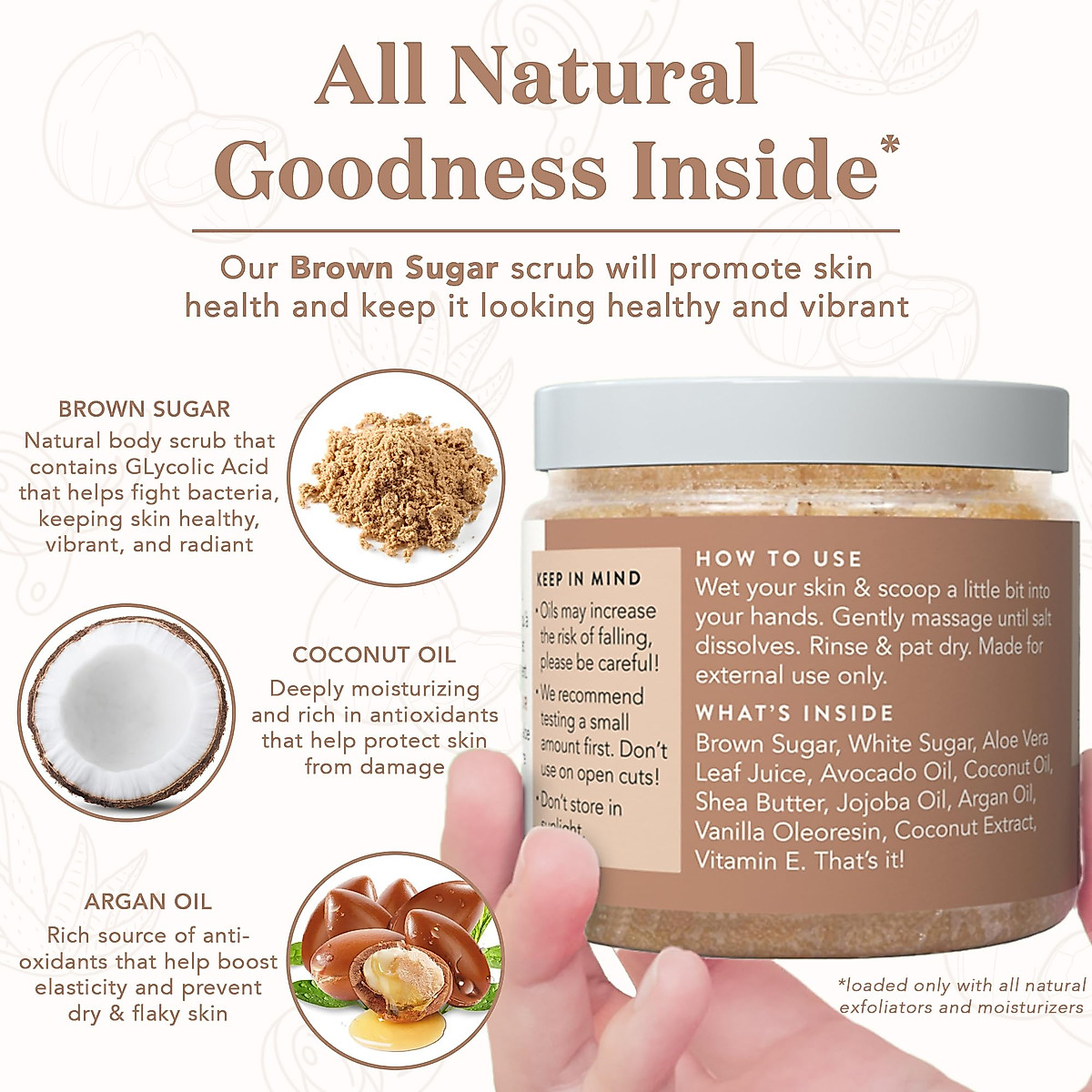 Bare Botanics Brown Sugar Body Scrub 20 oz - Naturally Scented Coconut Vanilla Sugar Scrub Made in Madison, WI - Formulated w/Skin Loving Moisturizers - Vegan, Cruelty Free w/a Cute Wooden Spoon