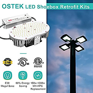 OSTEK 75W LED Shoebox Retrofit Kits, Replace 350W MH/HPS/HID Bulbs- 10,125LM 5000K E39 Mogul Base Retrofit Lights for Parking Lot Shoebox Light, Street Lighting, MEANWELL Driver, DLC&ETL Certified