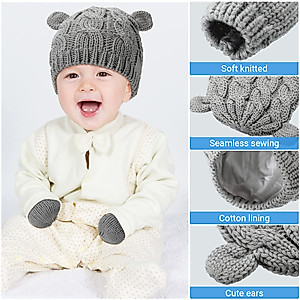 Vicenpal Newborn Baby Wrap Swaddle Blanket Knit Sleeping Bag Receiving Blanket Stroller Wrap for Baby Knitted Hat Gloves Set Beanie Hat and Mittens Unisex Design,Gray