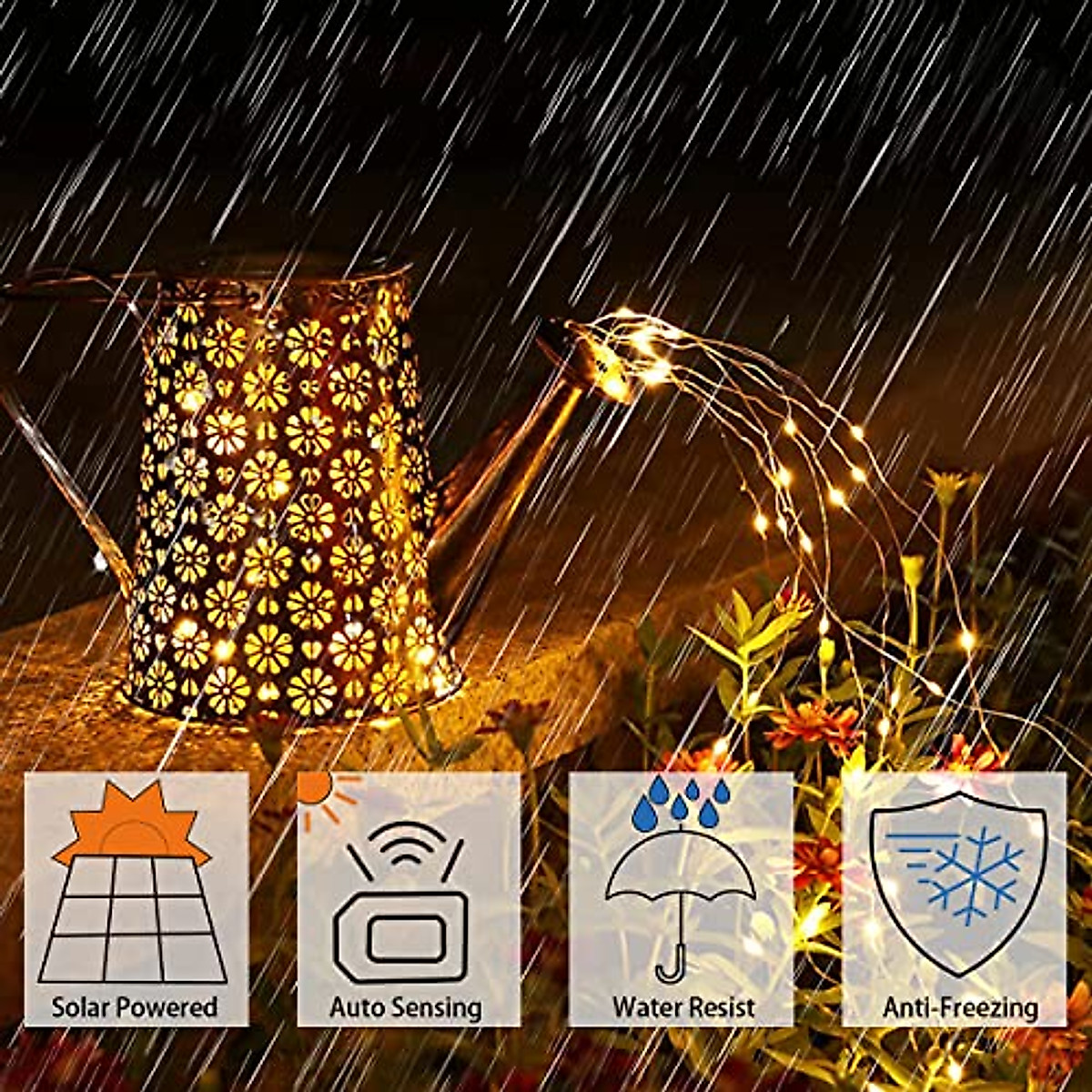 Solar-Outdoor-Lights for Yard, Solar-Watering-Can with Cascading-Lights, Solar-Garden-Lights for Patio-Garden-Decor, Solar-Pathway-Lights Outdoor-Decor For Holiday-Festival- Halloween-Christmas, etc