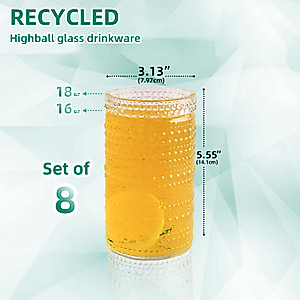 Hobnail Drinking Glasses Set of 8-16oz Handmade Vintage Style Recycled Glass Beaded Cups - For Whiskey, Wine, Cocktails - Vintage Drinking Glasses, Clear