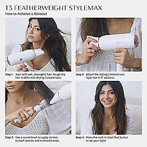 T3 Featherweight StyleMax Professional Ionic Hair Dryer with Custom Heat Automation & 4 Attachments, Fast Drying, Lightweight with 5 Heat & 3 Speed Settings, 2 Concentrators, Diffuser & Smoothing Comb