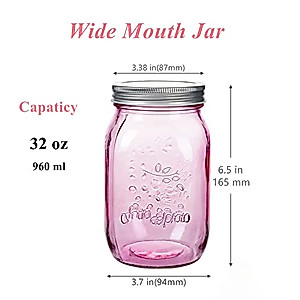 Amzcku 32 oz Pink-Purple Mason Jars with Lids, 6 Pack Wide Mouth Quart Canning Jar, Safe For Storage, Canning, Pickling, Preserving, Fermenting, DIY Crafts & Decor