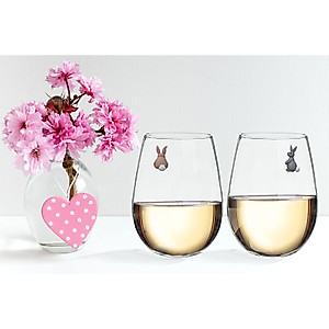 Simply Charmed Magnetic Wine Glass Charms - Cute Bunnies and Flower Drink Markers Set of 6