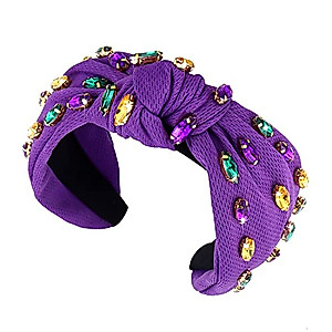Mardi Gras Headband Rhinestone Cross Knotted Turban Hair Hoop Carnival Crystal Twist Velvet Wide Hairband Party Hair Accessory