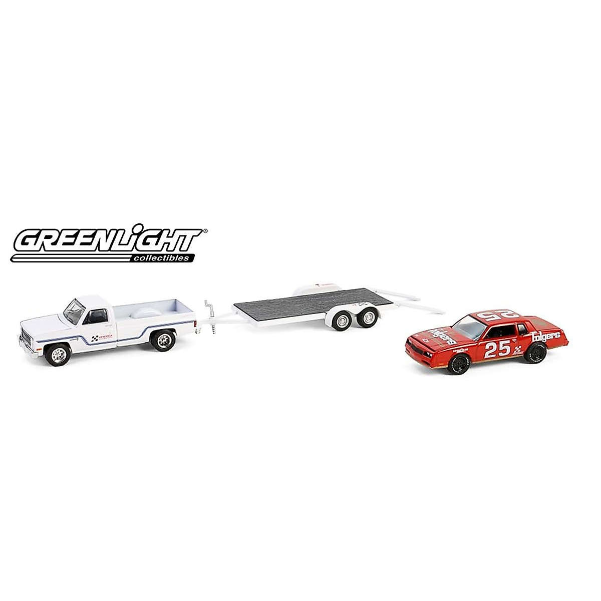 Collectibles Greenlight 31170-B Racing Hitch & Tow Series 5 1986 Chevy C30 Custom Deluxe and 1986 Tim Richmond Monte Carlo SS #25 with Flatbed Trailer 1/64 Scale