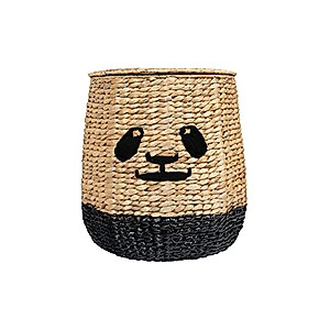 Bloomingville Handwoven Beige & Black Panda Face Rattan Lid Basket, Beige