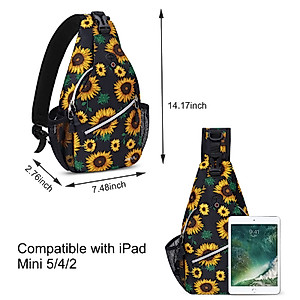 MOSISO Mini Sling Backpack, Small Travel Hiking Daypack Sunflower Rope Crossbody Shoulder Bag, Black