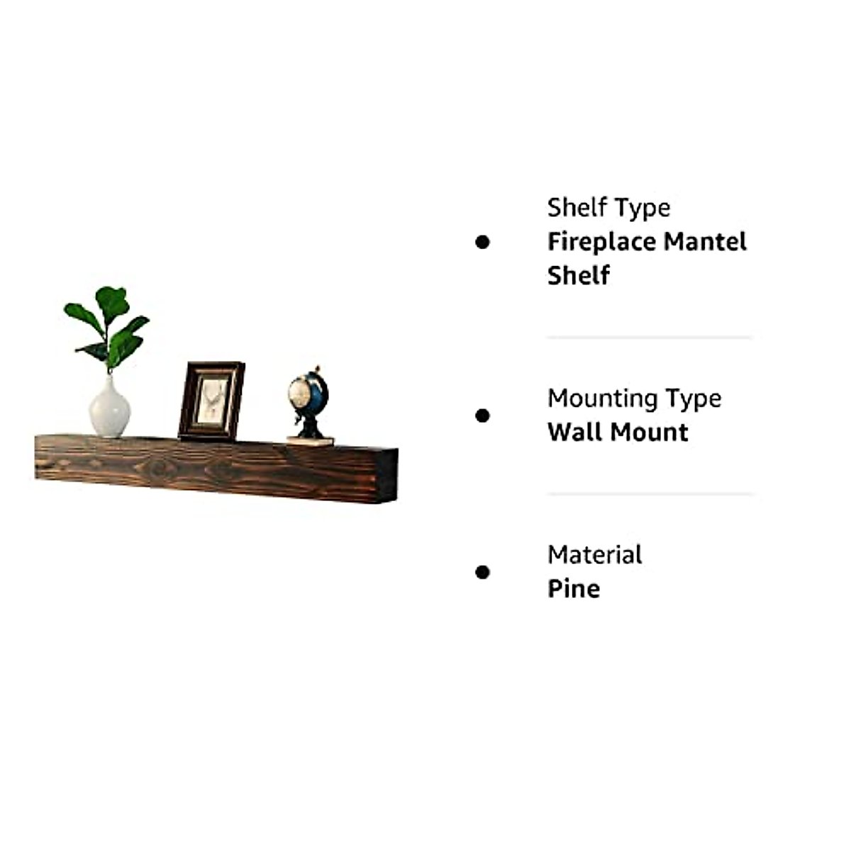 WELLAND Rustic Floating Shelf, Reclaimed Wood Wall Shelf, Fireplace Mantel Shelf Wall Mounted,Walnut Color (48" W x 6" D x 6" H)