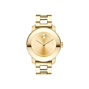 Movado Women's BOLD Iconic Metal Yellow Gold Watch with a Flat Dot Sunray Dial, Gold (Model 3600085)