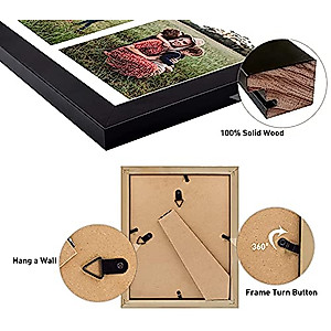 Golden State Art, 8.5x11 Black Wooden Picture Frame - White Mat for 2-5x7 Photos or 8.5x11 Certificate Without Mat - Real Glass - Easel Stand for Landscape/Portrait Table Display