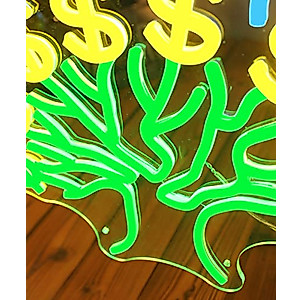 This is Money Tree LED Sign for Bedroom Wall, Large Neon Sign Wall Home Decor Suitable for Home, Bar, Studio, Club, or Restaurant Decor Green-ice Blue-Yellow