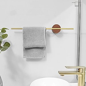 Walnut Wood Single Towel Bar Rail - Aluminum Wall Bath Towel Holder, Nail-Free Mounting Towel Rail Rack for Kitchen and Bathroom, Gold (Size : 23.6in/60cm)