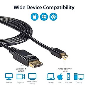 StarTech.com Mini DisplayPort to DisplayPort Converter Cable/2m/DisplayPort 1.2/mDP to DP Monitor Cable/4K60Hz/mDP Male to DP Male MDP2DPMM2M
