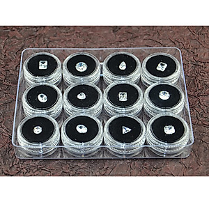 luzen 12Pcs Small Loose Diamond Gemstone Display Box Empty Round Jewelry Show Box Clear Top Lids Sponge Filled Box Case Container Holder with Plastic Storage Box, Black