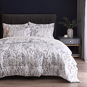 HYPREST Queen Bed in A Bag Comforter Set with Sheets, 7 Pieces White Floral Comforter Set Queen Soft Lightweight Breathable, Rustic Farmhouse Bedding Sets Queen All Season