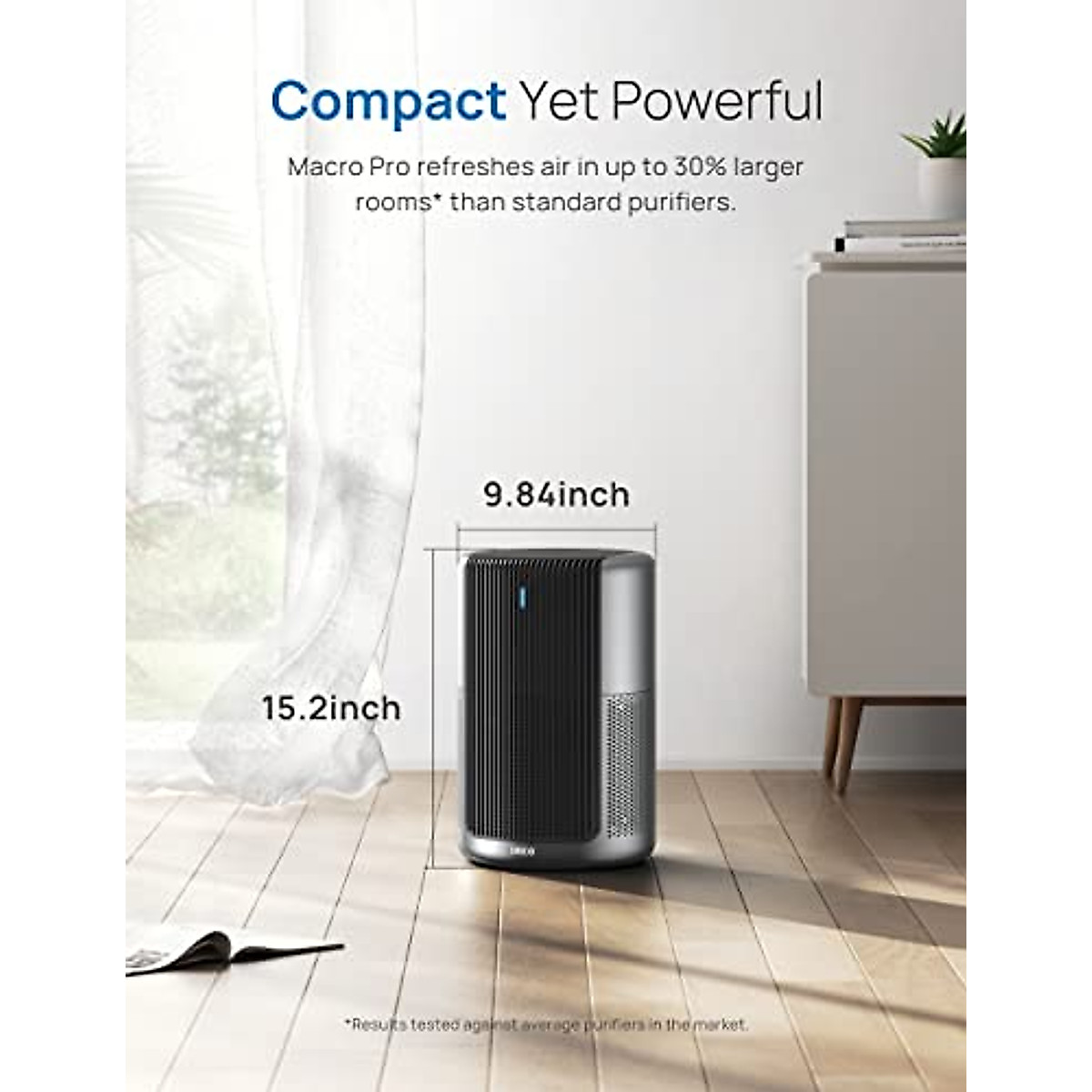 Dreo Air Purifiers Macro Pro, True HEPA Filter, Up to 1358ft² Coverage, 20dB Low Noise, PM2.5 Sensor, 6 Modes, 360 Filtration Cleaner Remove 99.985% Dust Smoke Pollen, Black