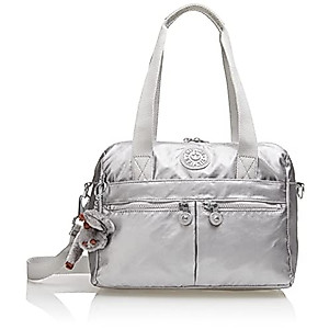 Kipling Womens Women's Charlene Bag, Organize Accessories, Removable Crossbody Strap, Nylon Travel Shoulder Bag, Smooth Silver Metallic, 11.5 L x 8.75 H 6.25 D US