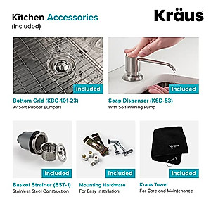 KRAUS 23-inch 16 Gauge Standart PRO Kitchen Sink Combo Set with Bolden 18-inch Kitchen Faucet and Soap Dispenser, Stainless Steel KHU101-23-1610-53SS