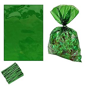 Green Clear Cello Bags Candy Plastic Favor Cellophane Treat Bags,Pack of 50